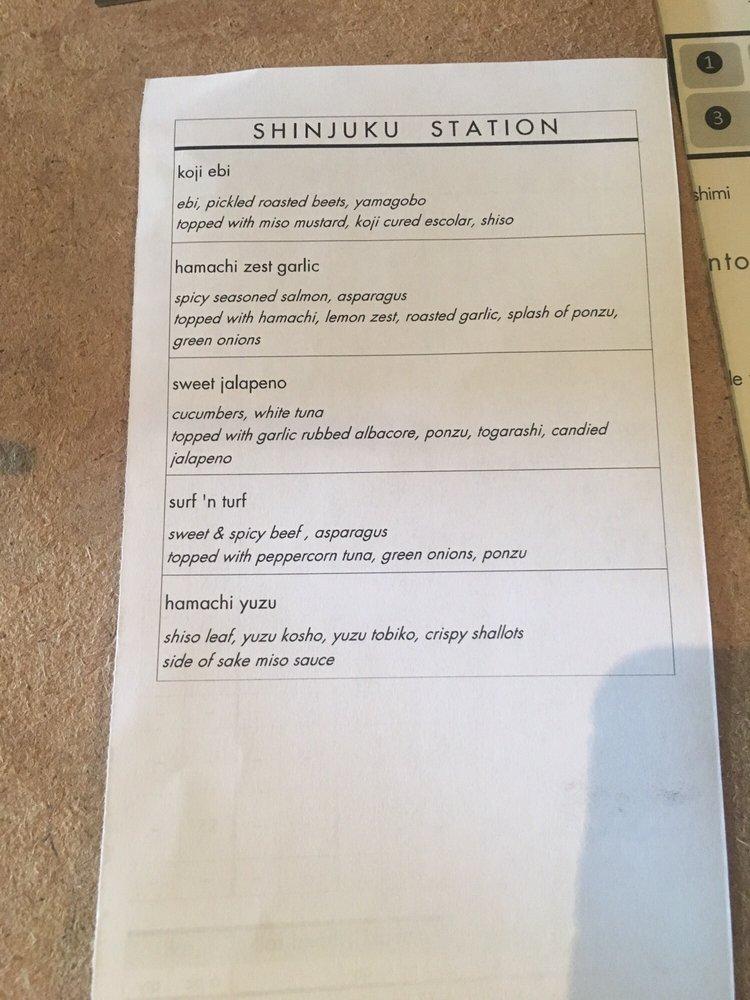 Menu at Shinjuku Station restaurant, Fort Worth