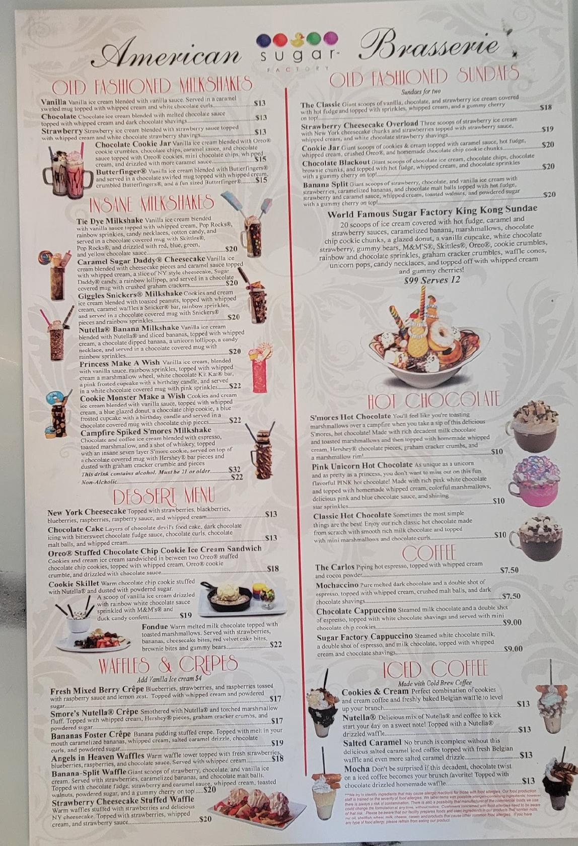 Carta del postres Sugar Factory American Brasserie - Atlanta, Atlanta