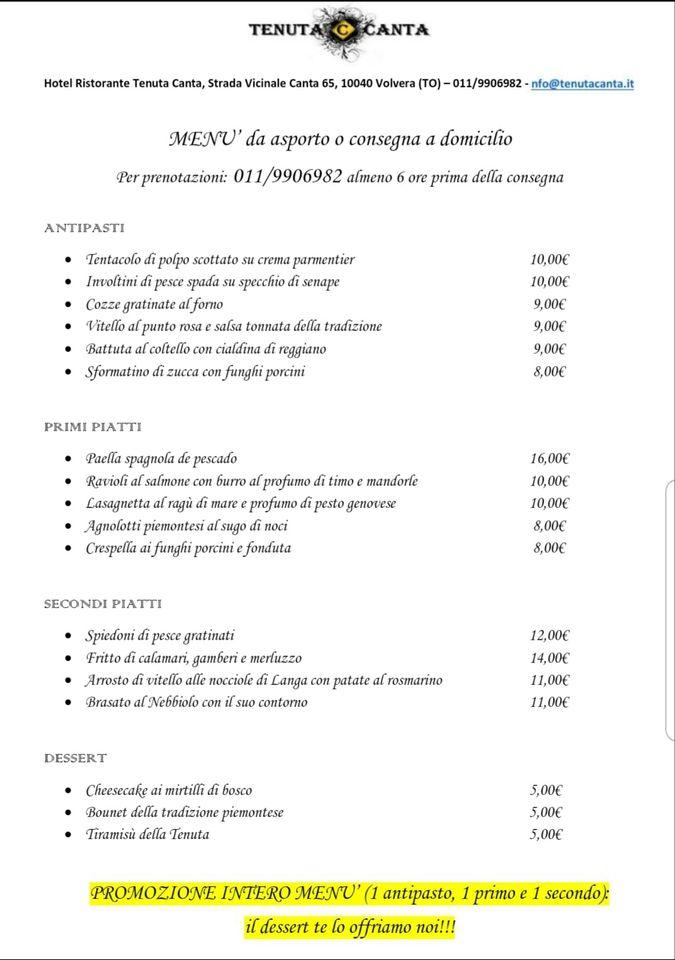 Menu da Tenuta Canta ristorante, Volvera