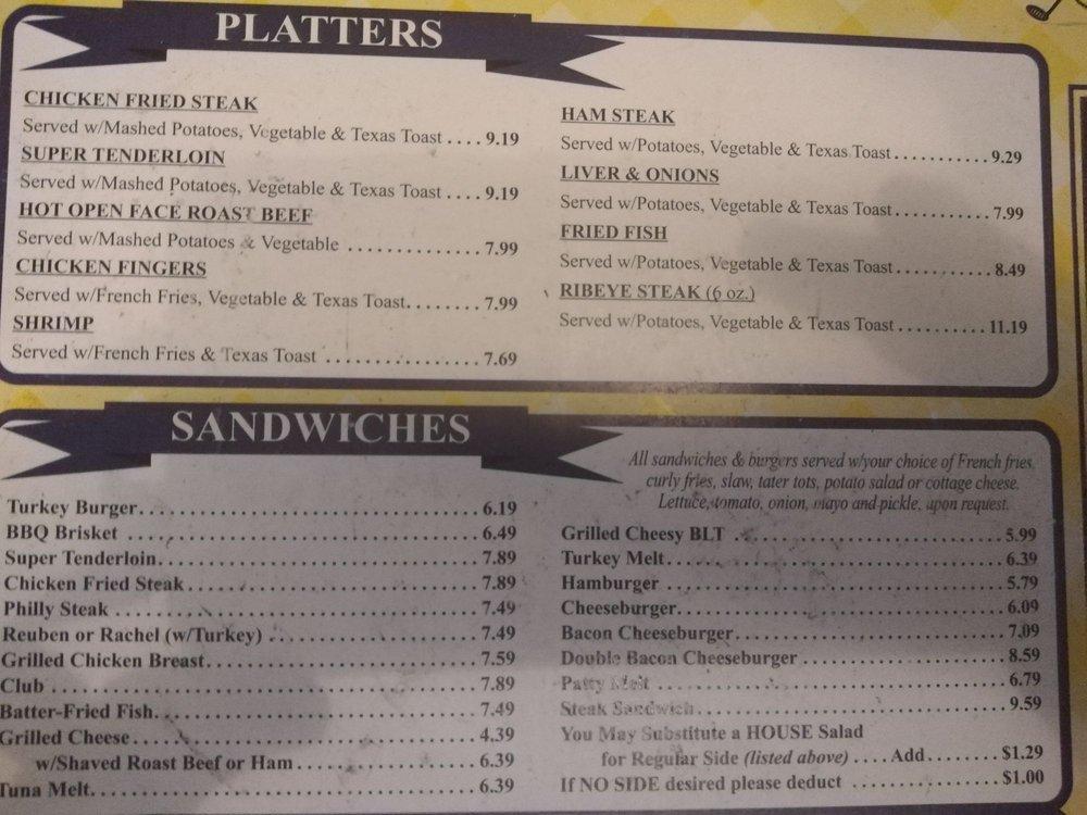 Menu at Val's restaurant, Laurie