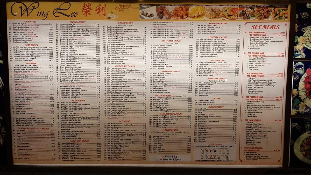 Menu at Wing Lee Bromsgrove fast food, Bromsgrove