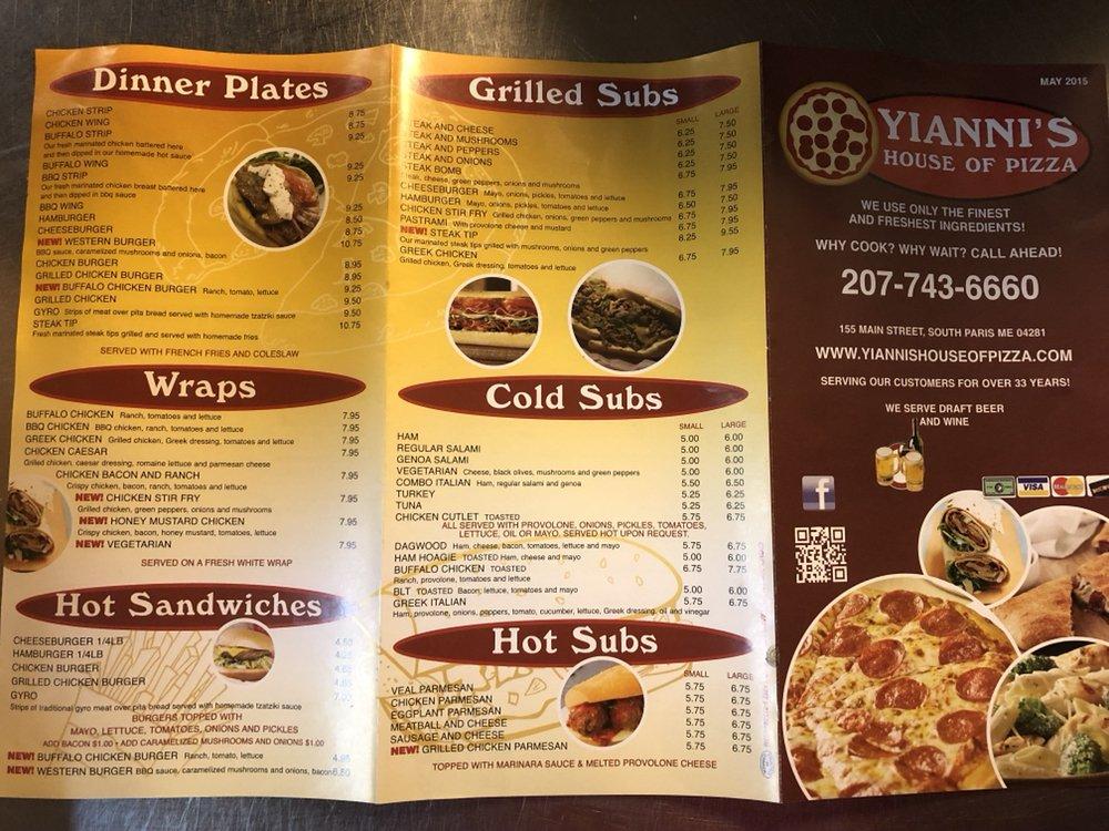 Menu at Yianni's House of Pizza pizzeria, Paris