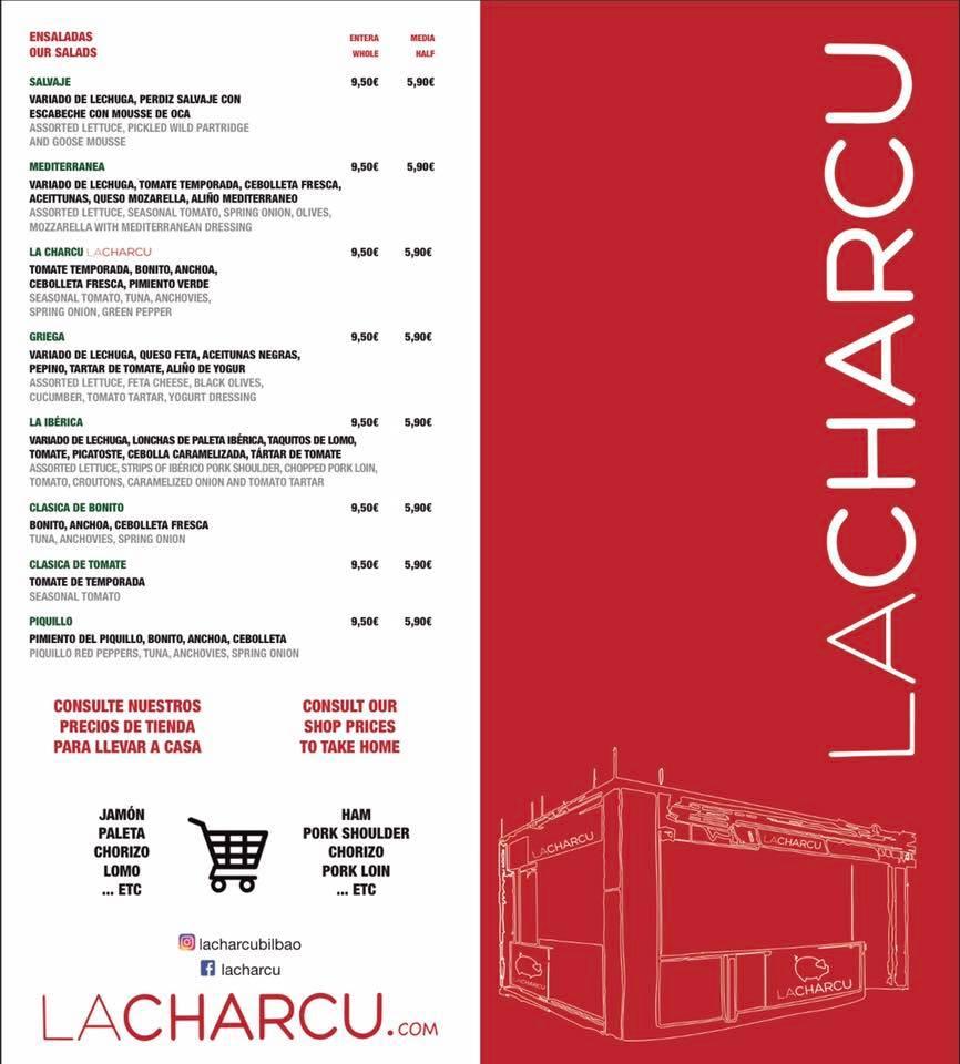 Menu at la charcu pub & bar, Bilbao