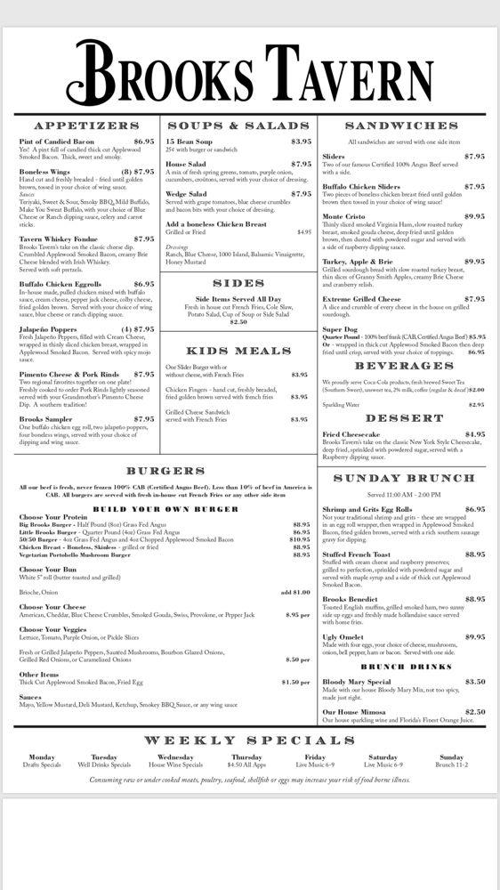 Menu at Brooks Tavern pub & bar, Hendersonville