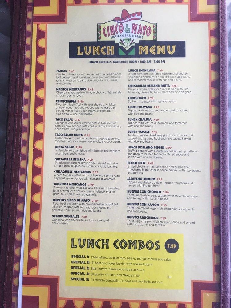 Menu at Cinco De Mayo Mexican Bar And Grill, Bardstown