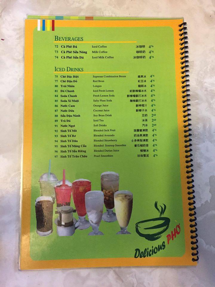 Menu at Delicious Pho restaurant, Edmonton, 106 Ave NW