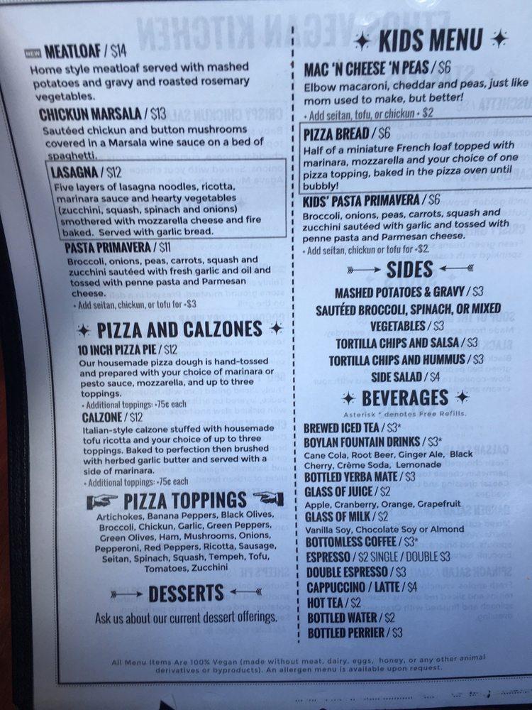Menu at Ethos Vegan Kitchen restaurant, Winter Park, 601-B S New York Ave