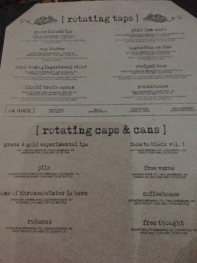 Menu at Oceans & Ale pub & bar, Williamsburg, Richmond Rd