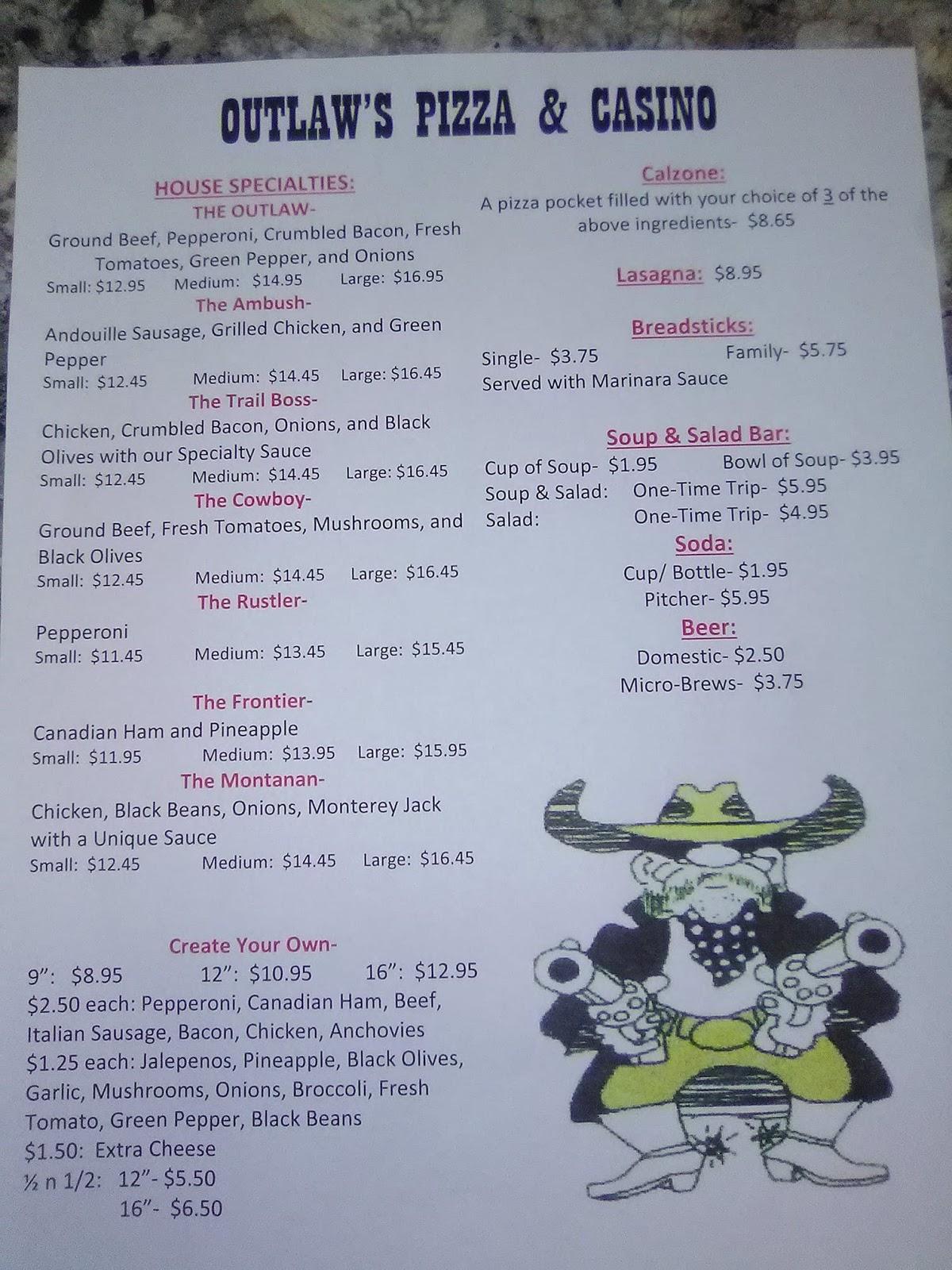 Menu at Outlaws Pizza pizzeria, Gardiner