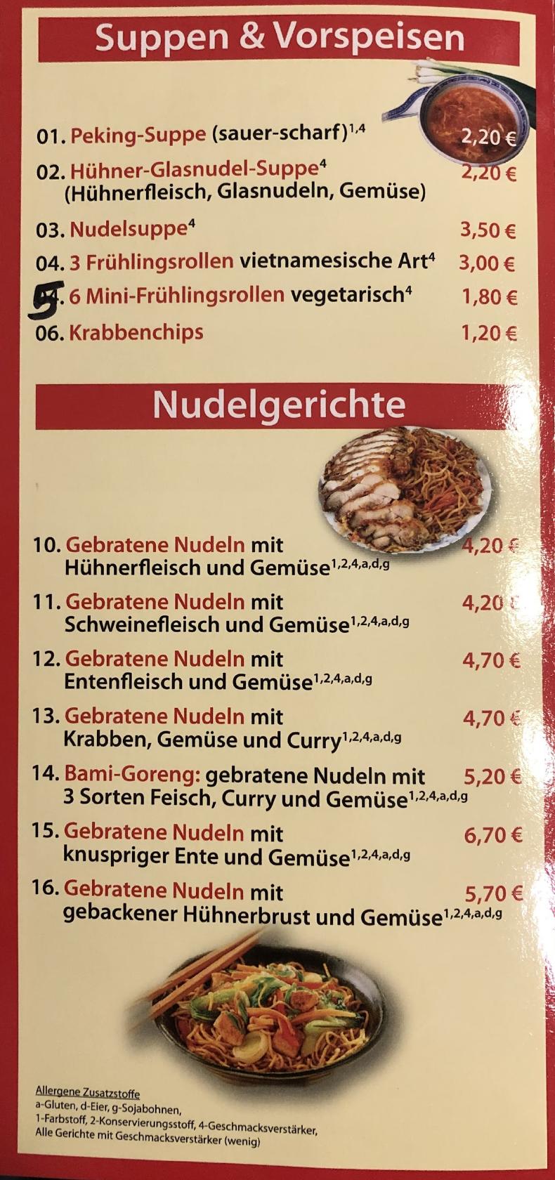 Menu at Quang's Imbiss restaurant, Markkleeberg