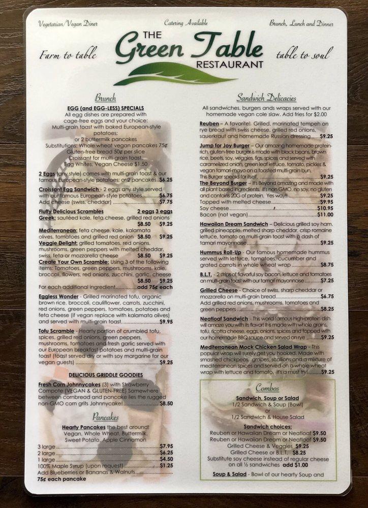 Menu at The Green Table restaurant, Palm Harbor