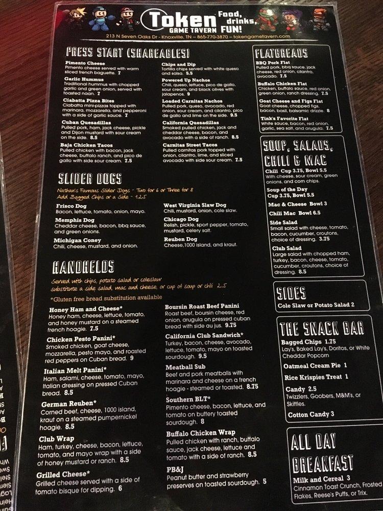 Menu at Token Game Tavern pub & bar, Knoxville