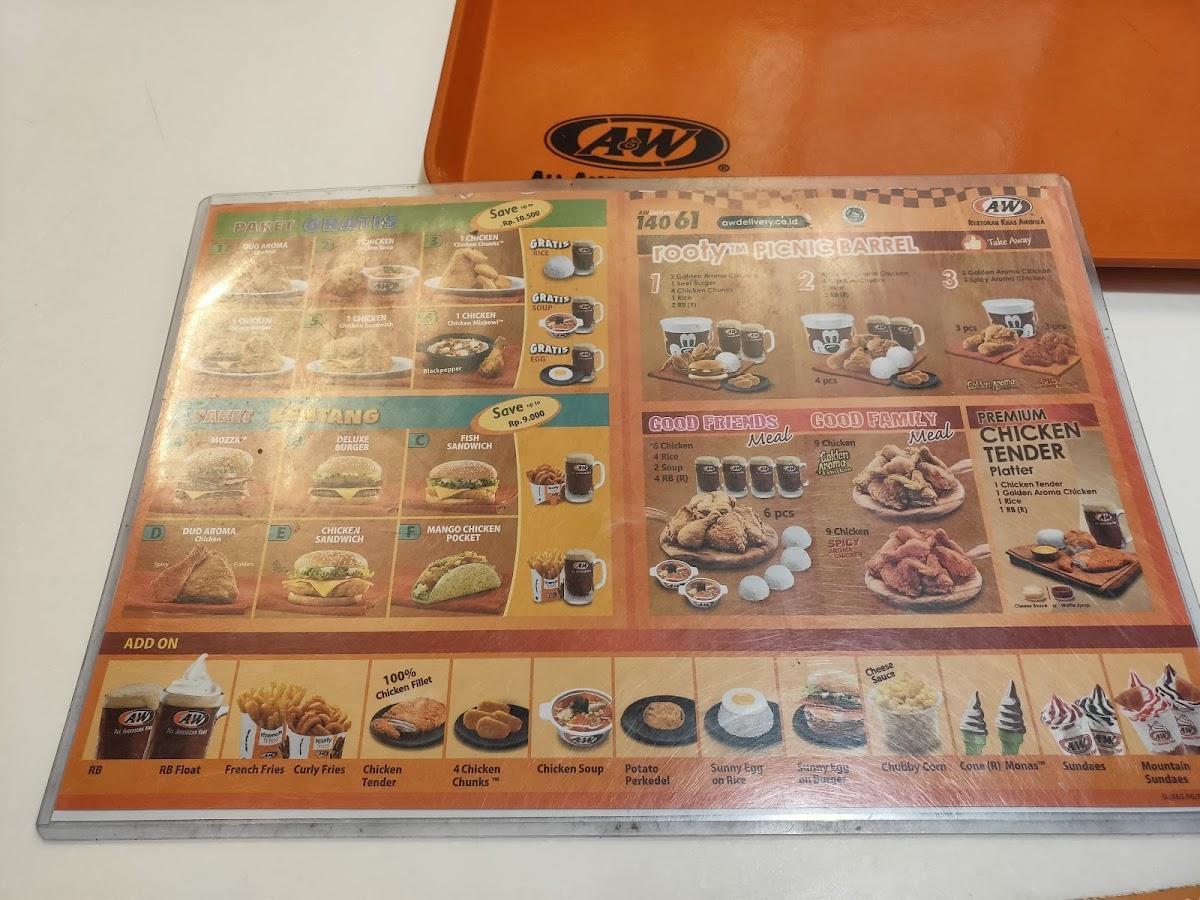 Menu at A&W Restaurant, Surabaya, Blok A5. 1
