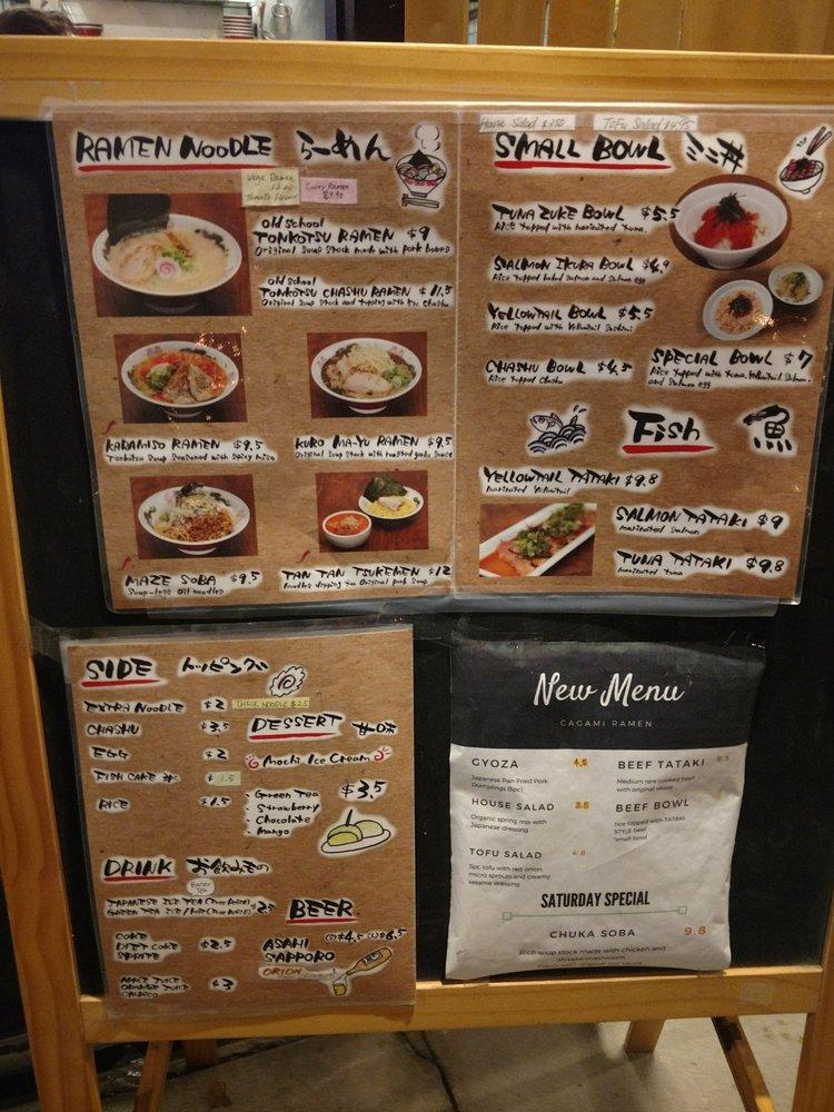 Menu at Cagami Ramen restaurant, Camarillo