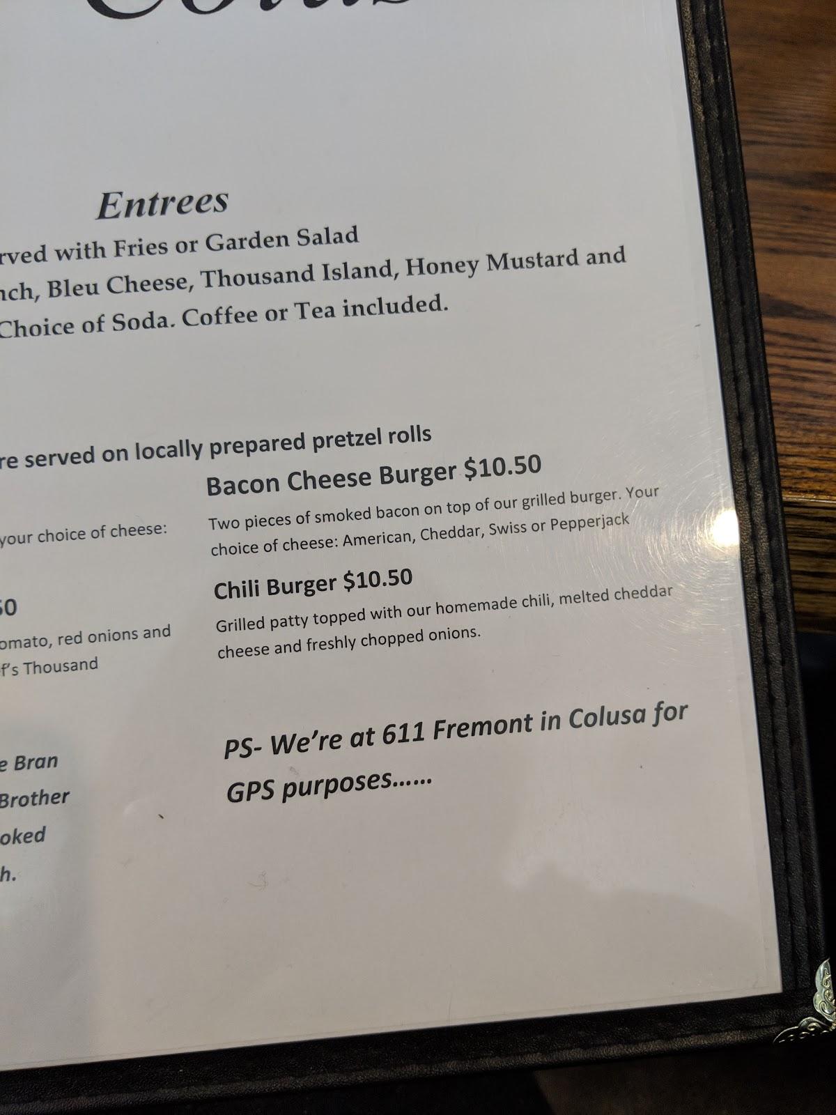 Menu at Chef Colus restaurant, Colusa, 334 Market St