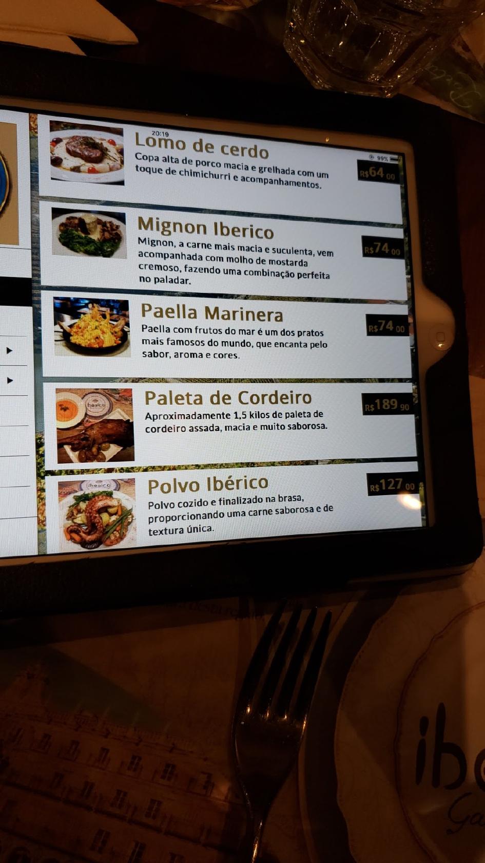 Menu at Restaurante Ibérico, Curitiba