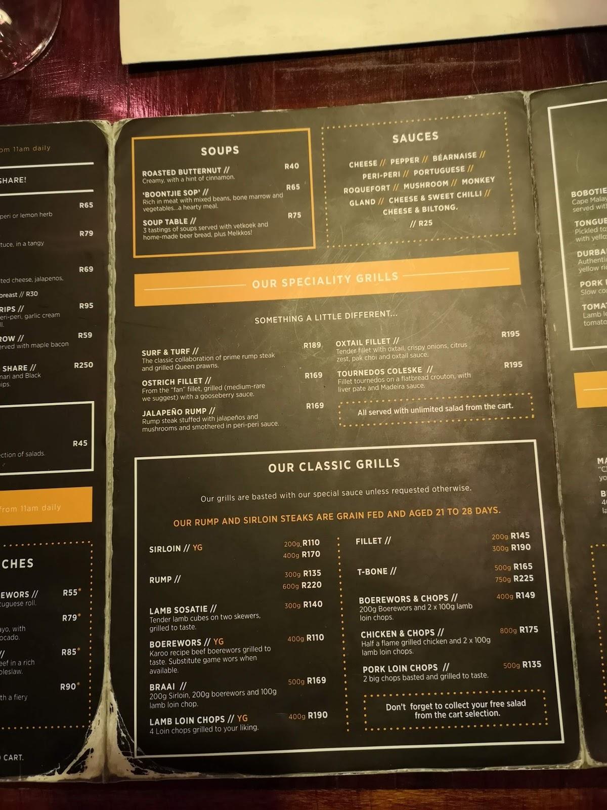 Menu at KAROO Grill & Bar, Centurion