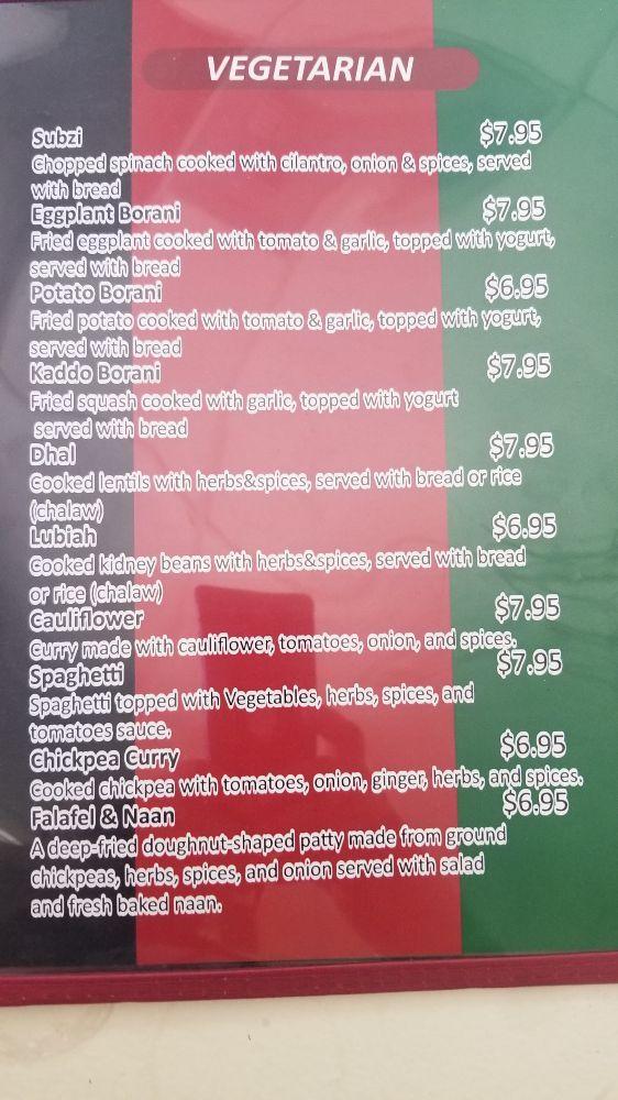 Menu at Kabul Express Halal Restaurant, Modesto