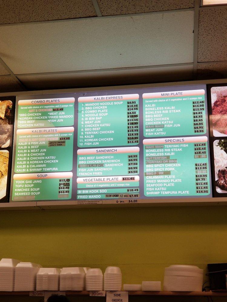 Menu at Kalbi Express BBQ, Hilo