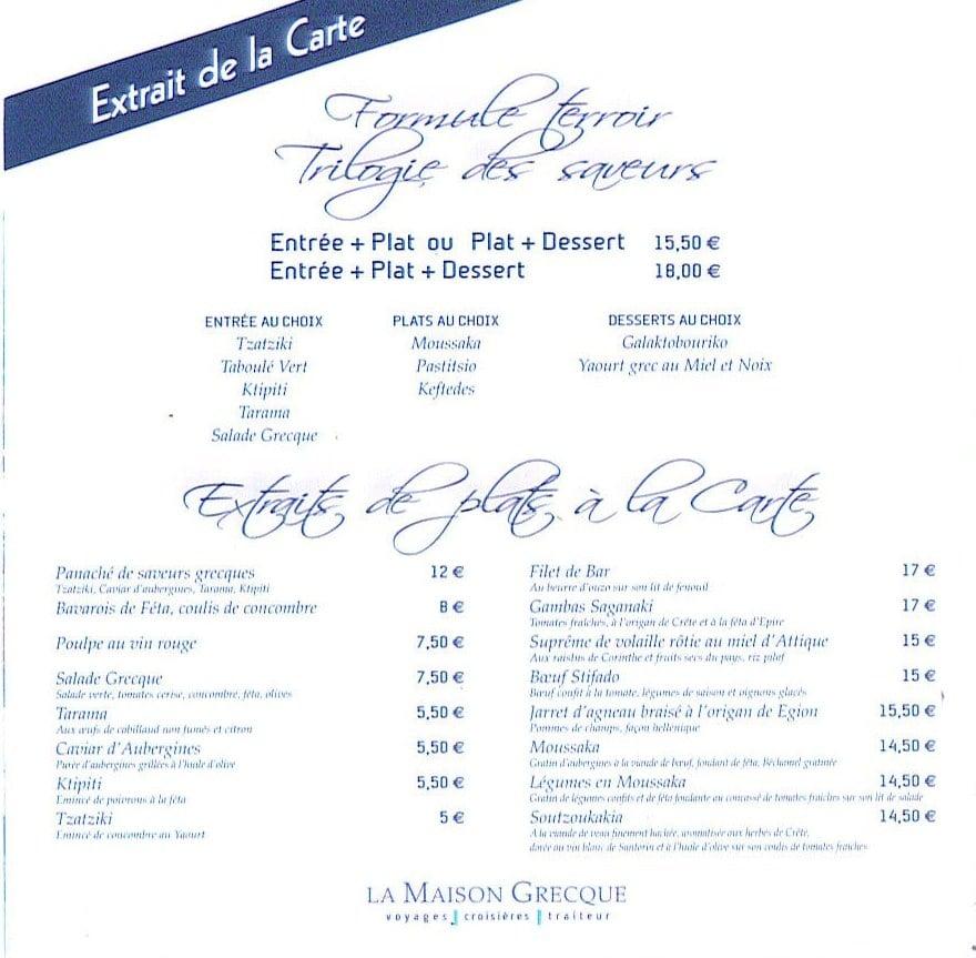 Carta del restaurante La Maison Grecque, Paris