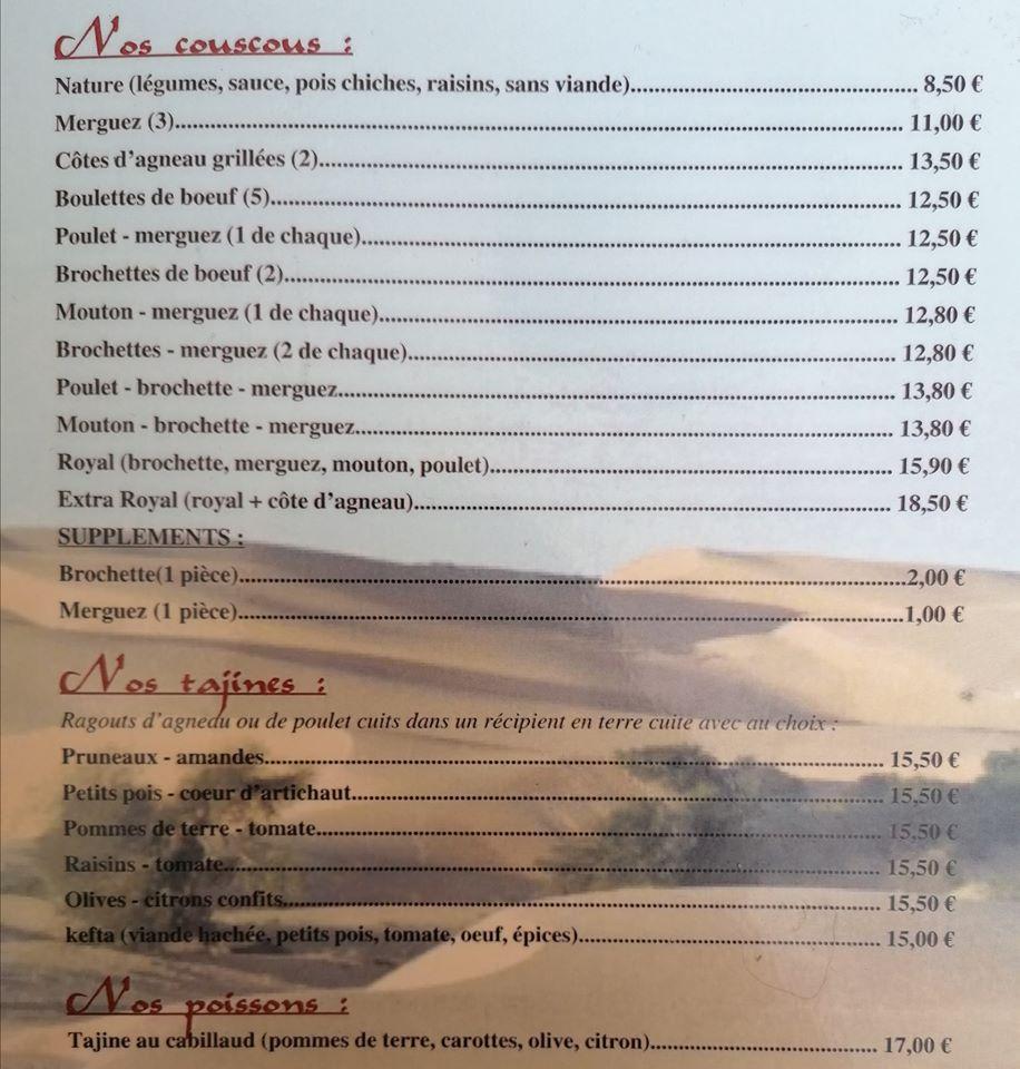Menu au Marrakech restaurant, Forges-les-Eaux, 18 Rue de la Libération
