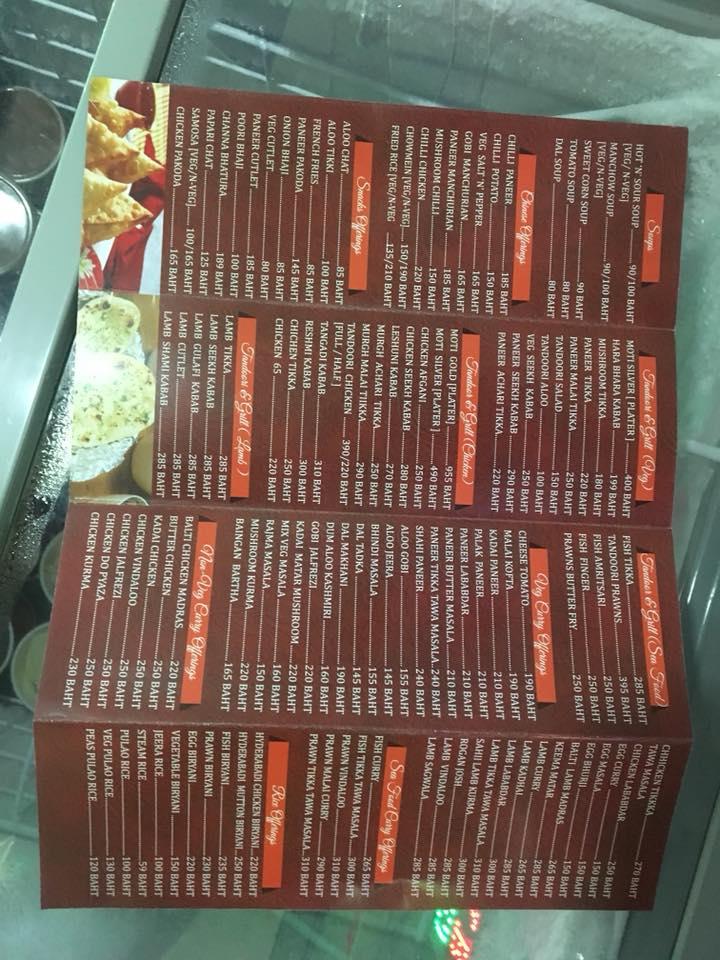 Menu at Moti Mahal Authentic Indian Cuisine pub & bar, Pattaya City
