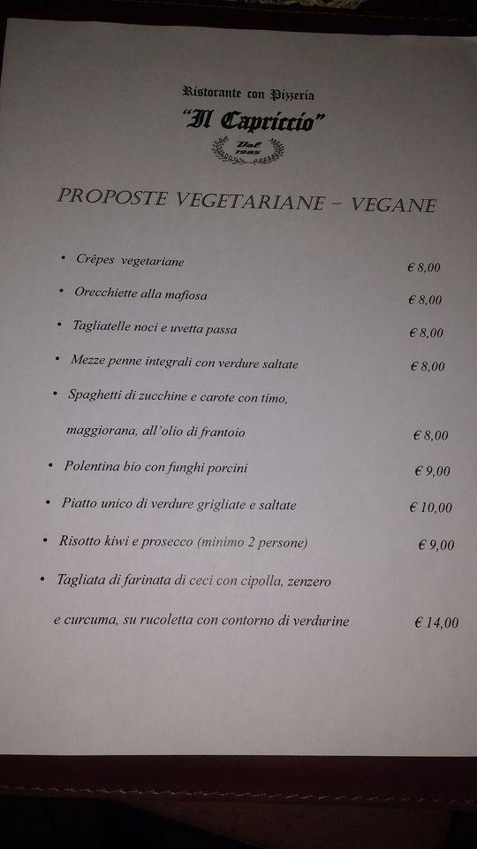 Speisekarte von Ristorante pizzeria Il Capriccio, Sagrado
