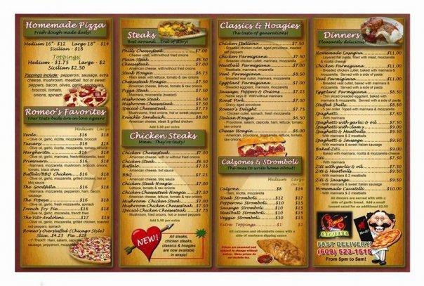 Menu at Romeo's Famous Pizzeria, Wildwood