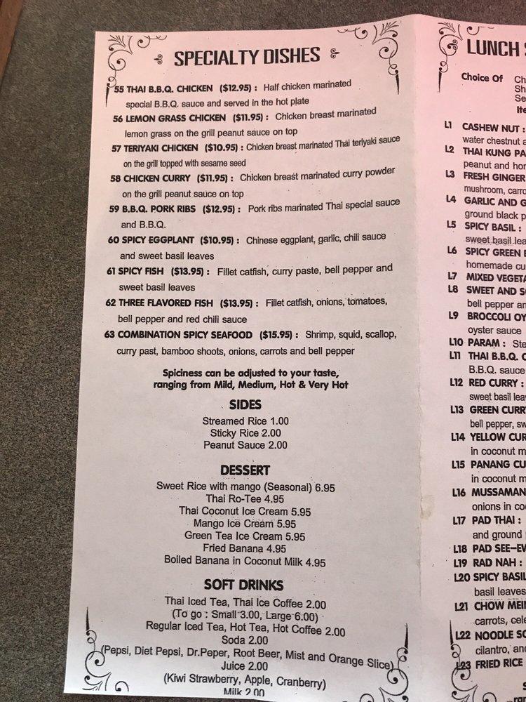 Menu at Thai Dish Cuisine restaurant, Silverton