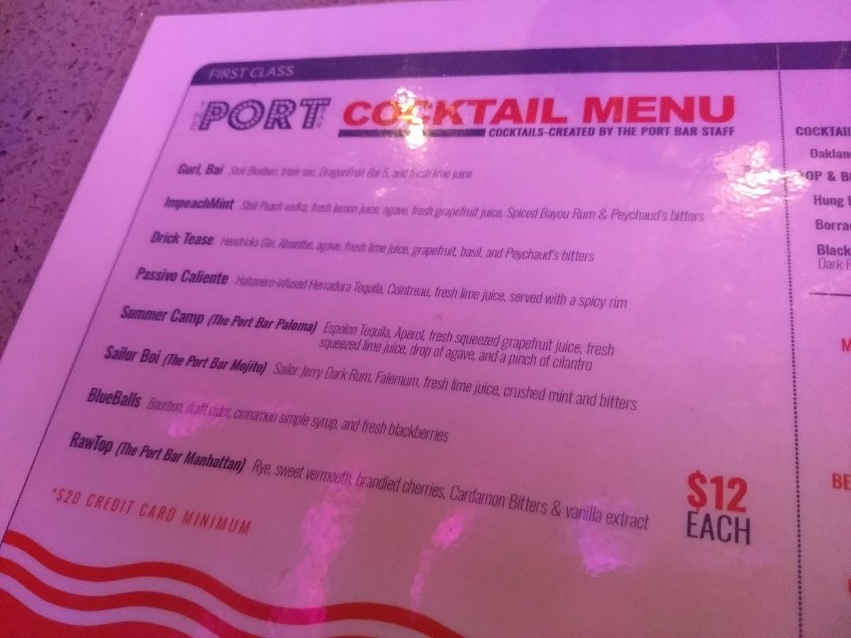 Menu at The Port Bar, Oakland, Broadway