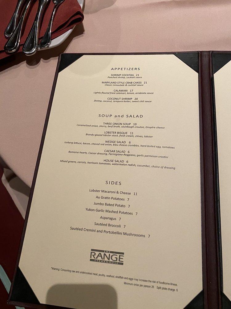 Menu at The Range Steakhouse, Laughlin