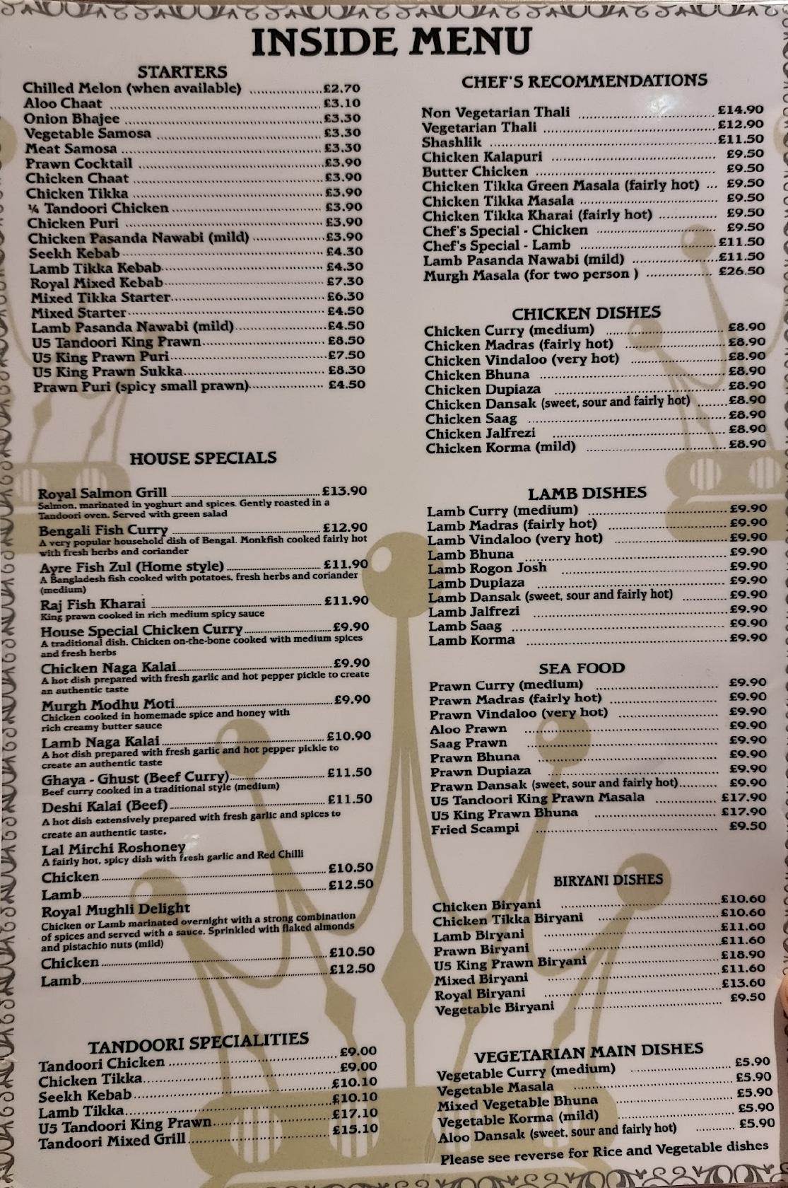 Menu at The Royal India (Dinas Powys) restaurant, Dinas Powys