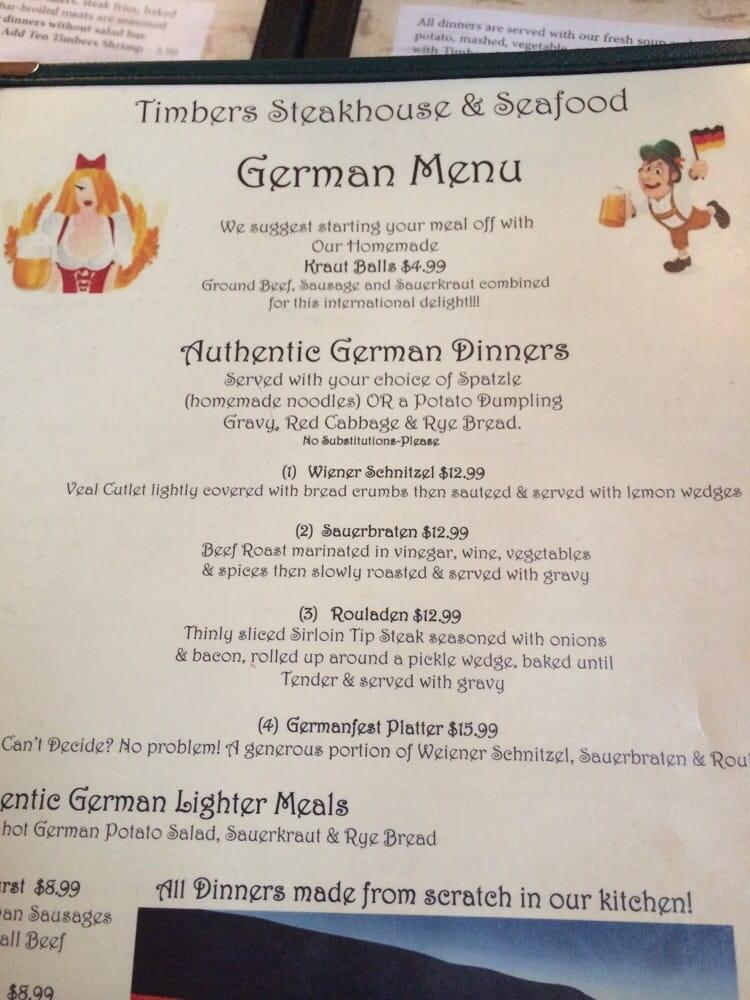 Menu at Timbers Steakhouse & Seafood, Angola