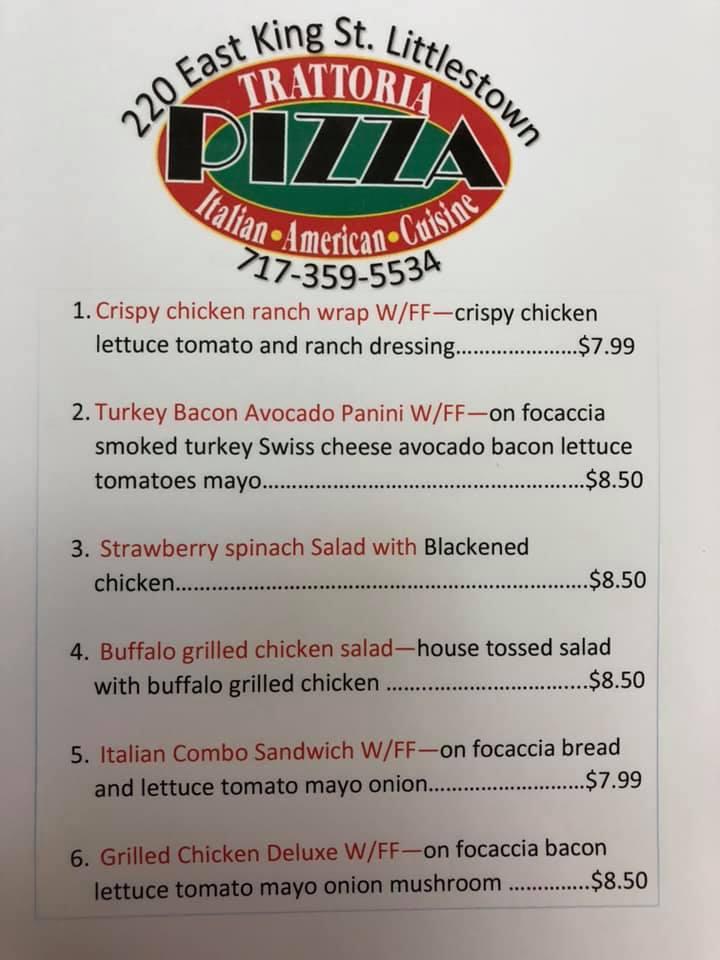 Menu at Trattoria Pizza pizzeria, Littlestown