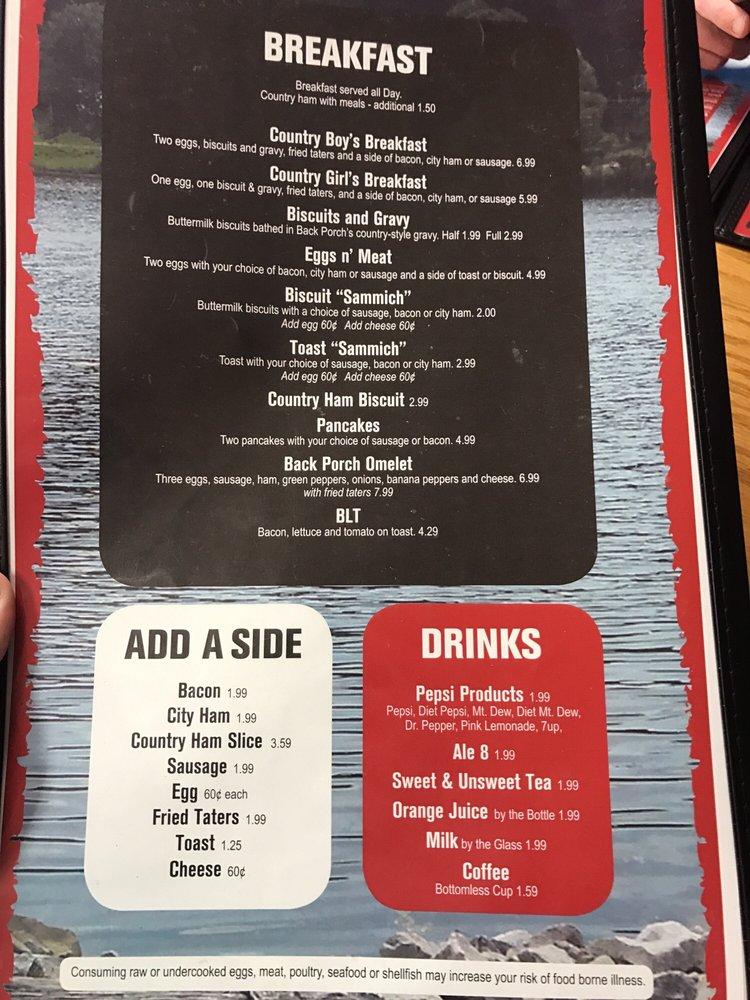 Menu at Back Porch Smokehouse BBQ, Mount Vernon, Lake Linville Rd