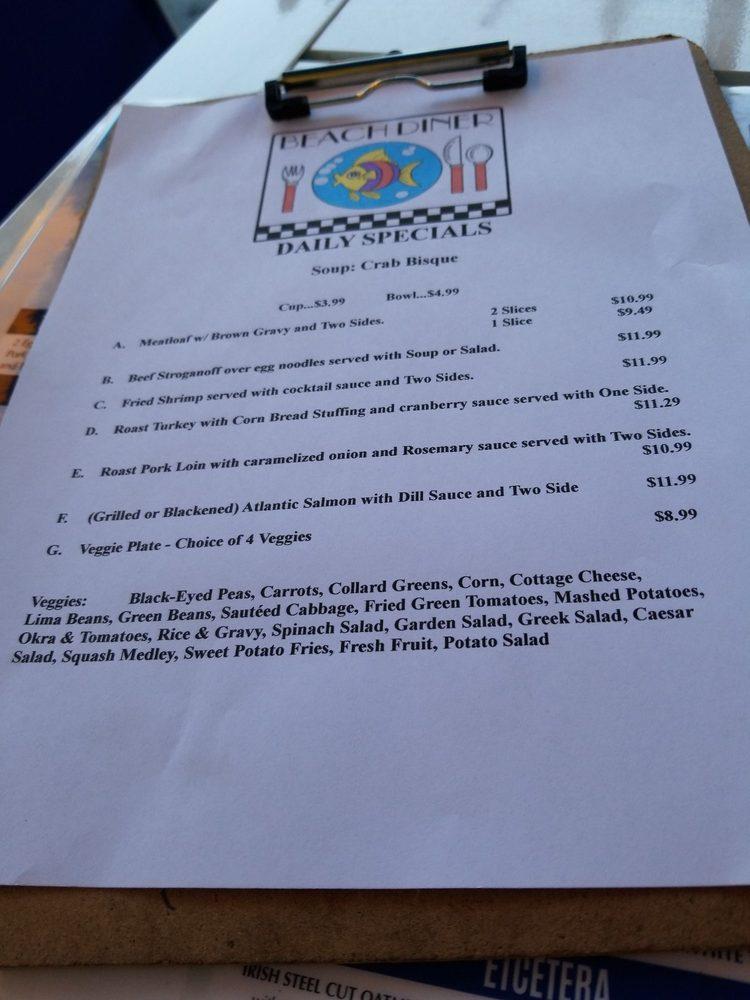 Menu at Beach Diner Fernandina Beach restaurant, Fernandina Beach, S 8th St