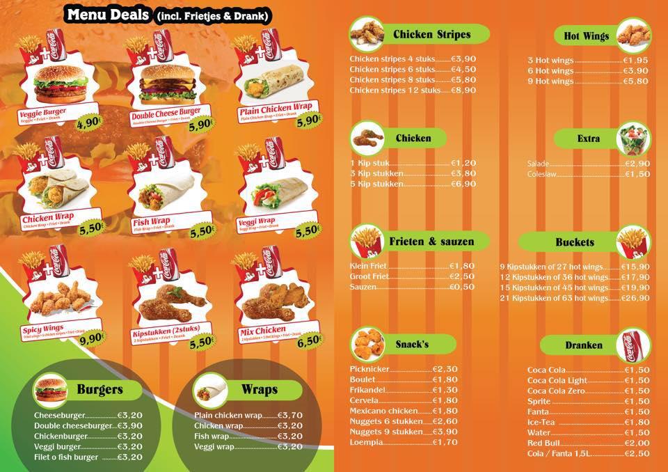 Menu at ChickenLand, Genk