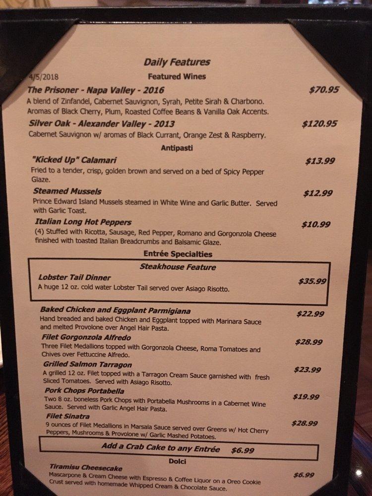 Menu at Delmonico's Italian Steakhouse, Orlando