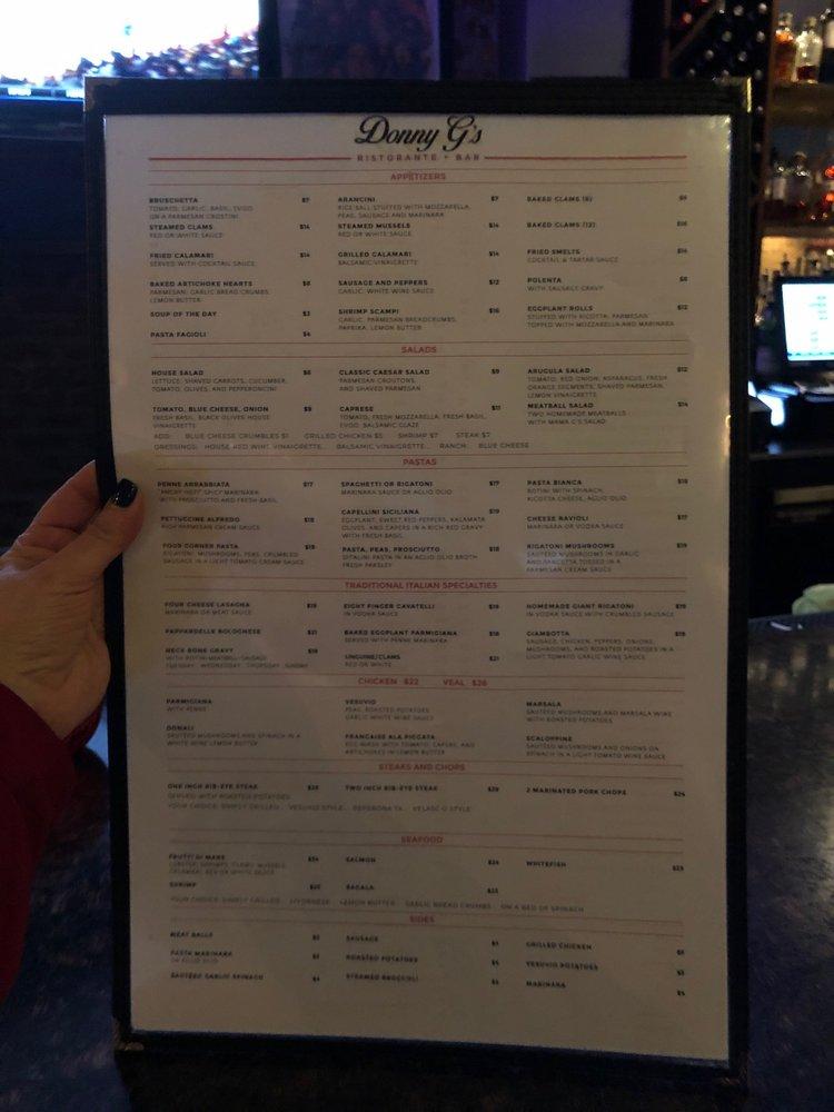 Menu at Donny G's Ristorante pub & bar, Elmwood Park