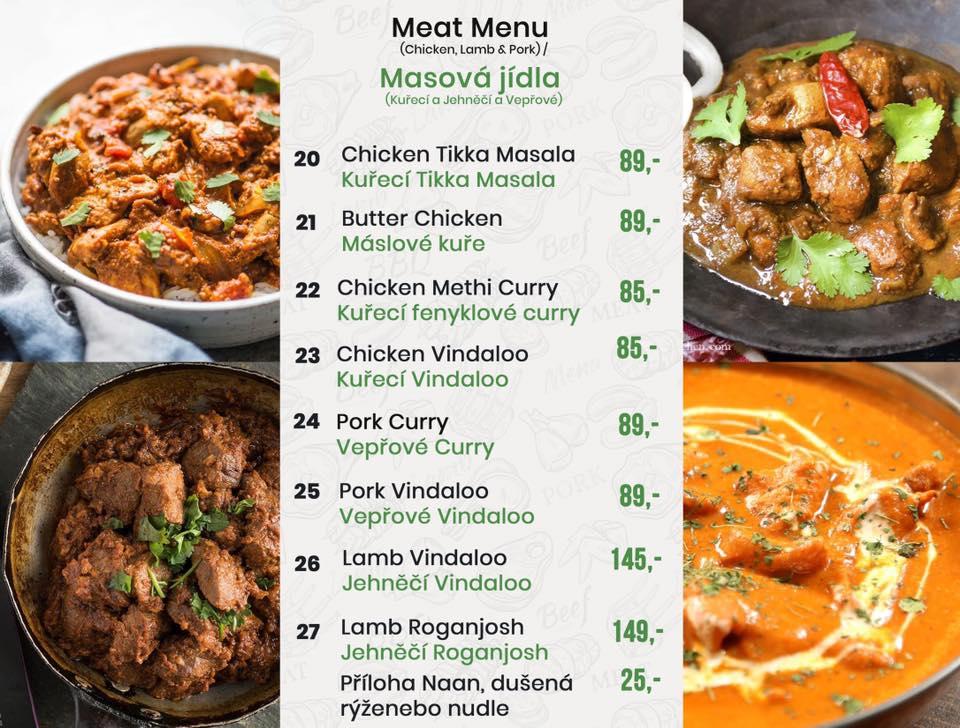 Menu at Golden Bird restaurant, Ostrava