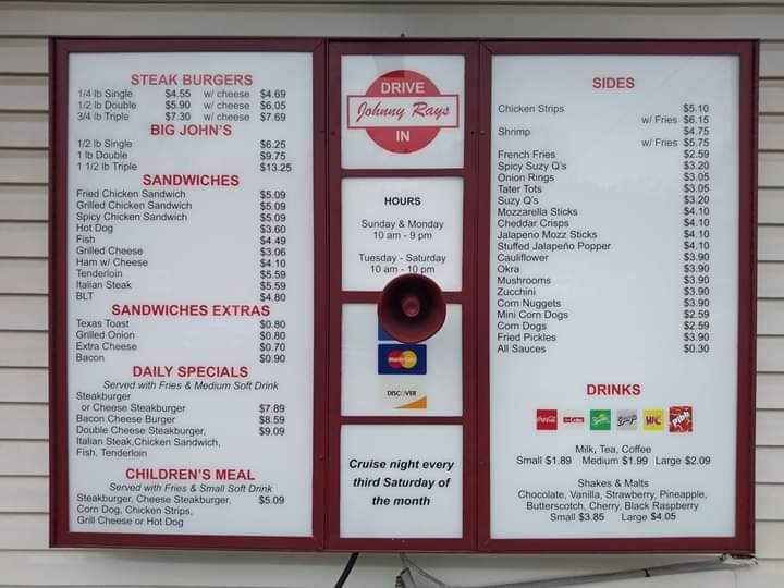 Menu at Johnny Rays Drive In restaurant, Lee's Summit