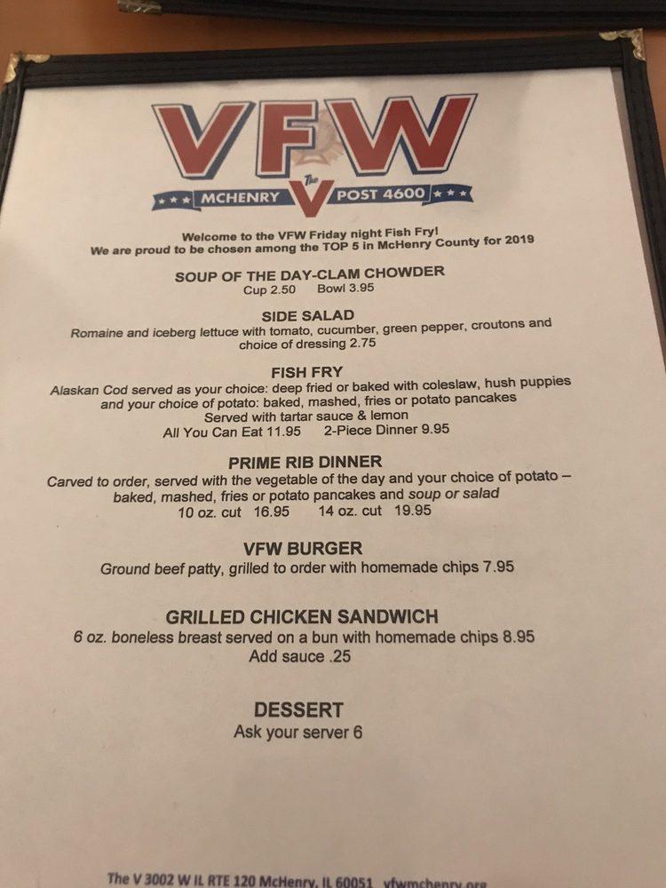 Menu at McHenry VFW Post 4600 restaurant, McHenry