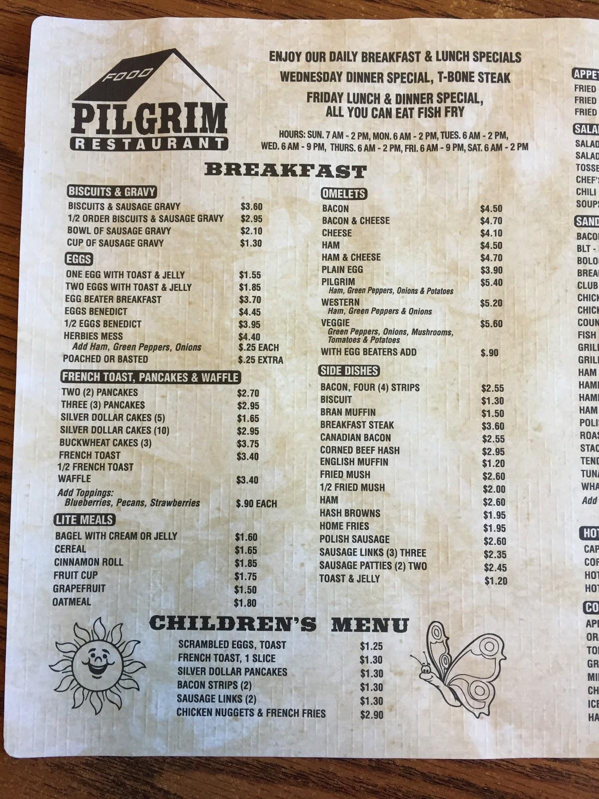 Menu at Pilgrim Family Restaurant, Findlay