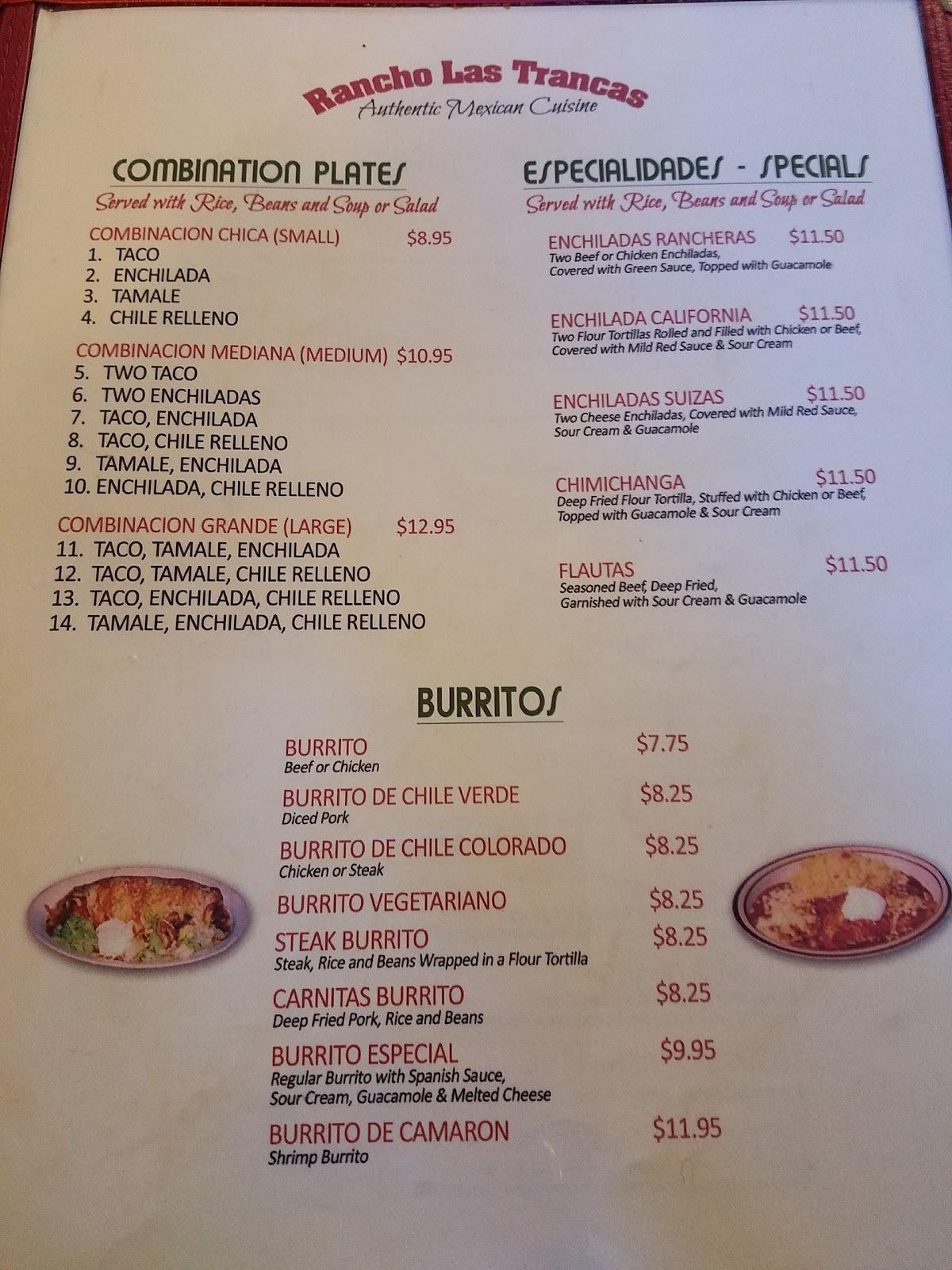 Menu at Rancho Las Trancas restaurant, South San Francisco