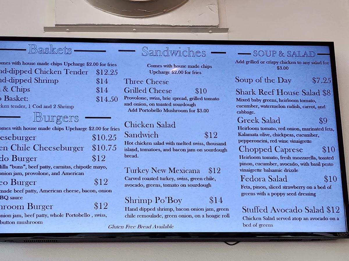 Menu at Shark Reef Cafe, Albuquerque