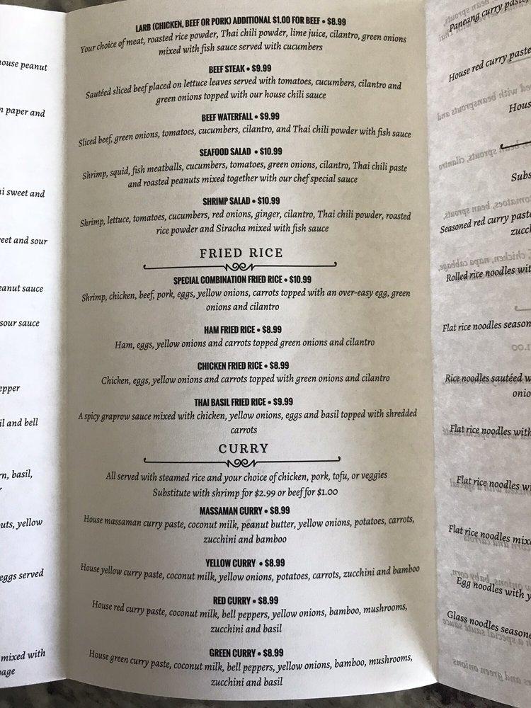 Menu at Thai Issan restaurant, Taylorsville