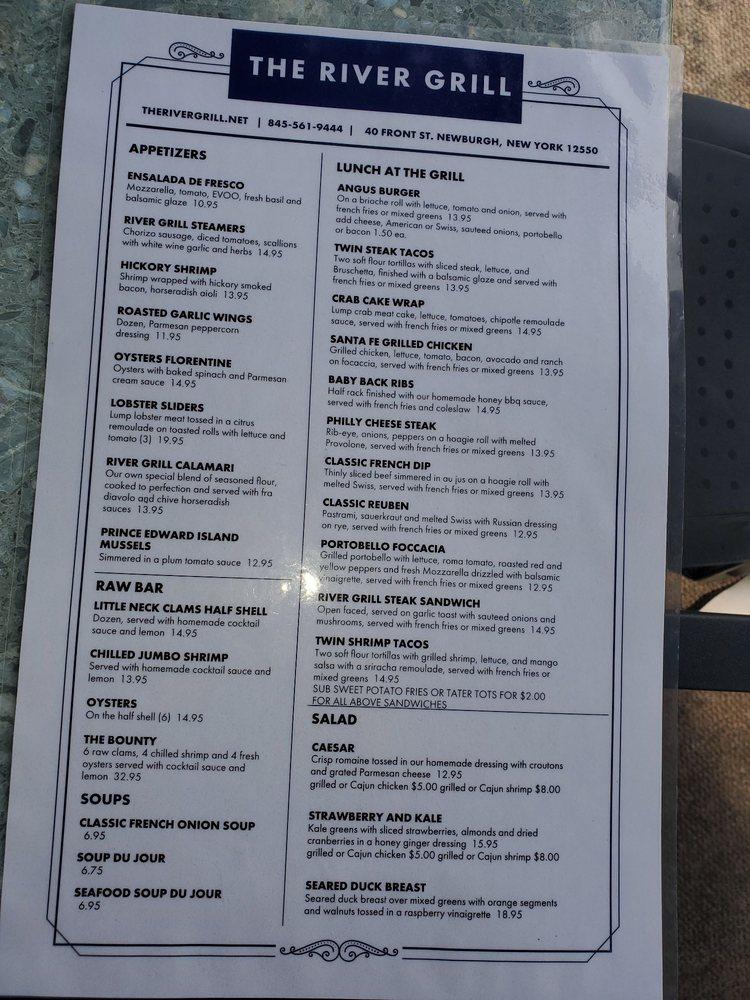 Menu at The River Grill restaurant, Newburgh