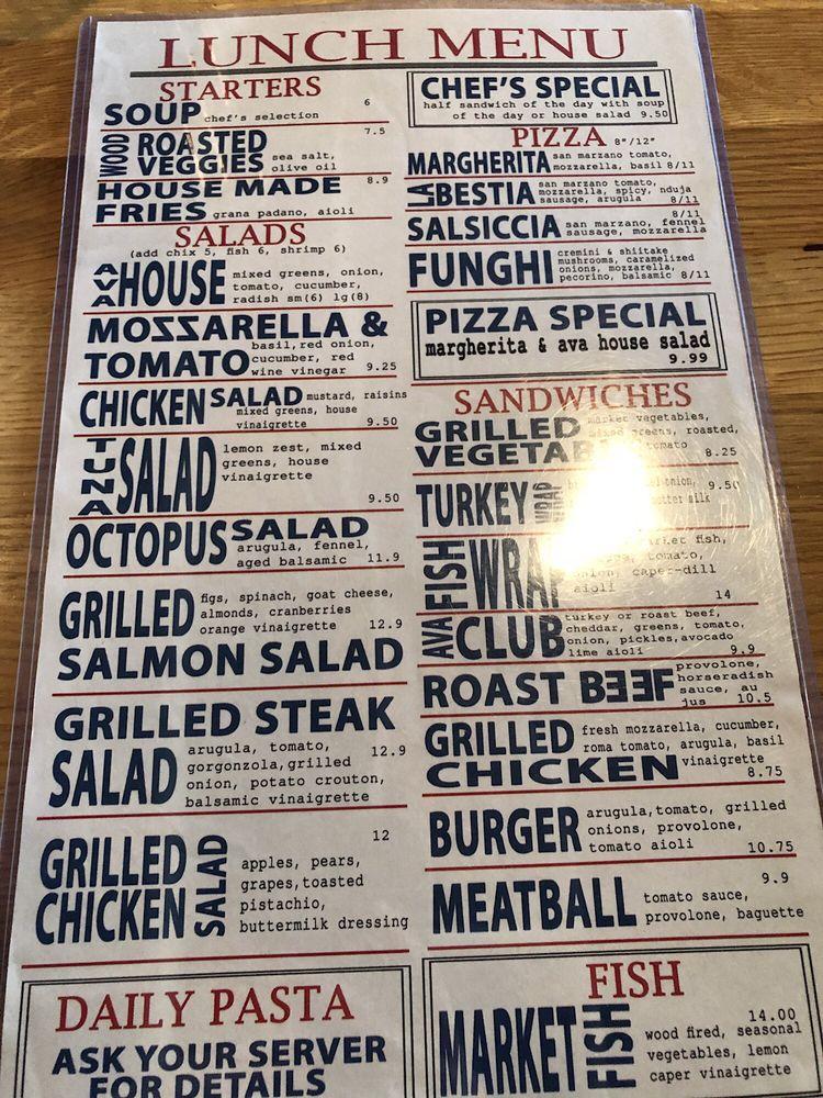 Menu at Ava Tampa pizzeria, Tampa, 718 S Howard Ave
