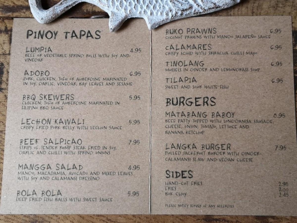 Menu at BRUHA restaurant, Brighton