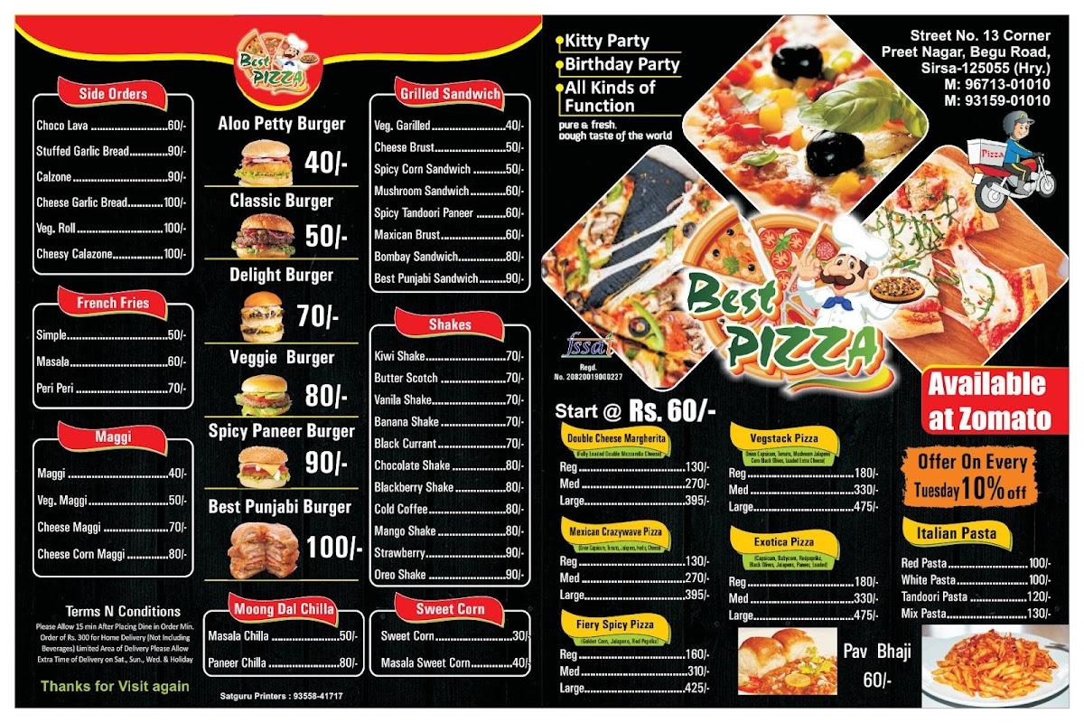 Menu at Best Pizza, Sirsa
